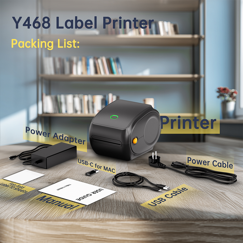 A6 Waybill Printer- Y468, Bluetooth/Cellphone USB 4 inches Thermal Printer Express Label Printer ...