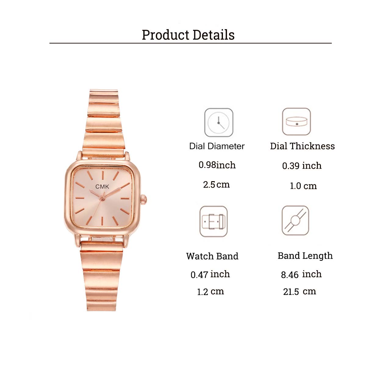 1pc Set Women Elegant Rectangular Dial Quartz Watch With Rose Gold ...