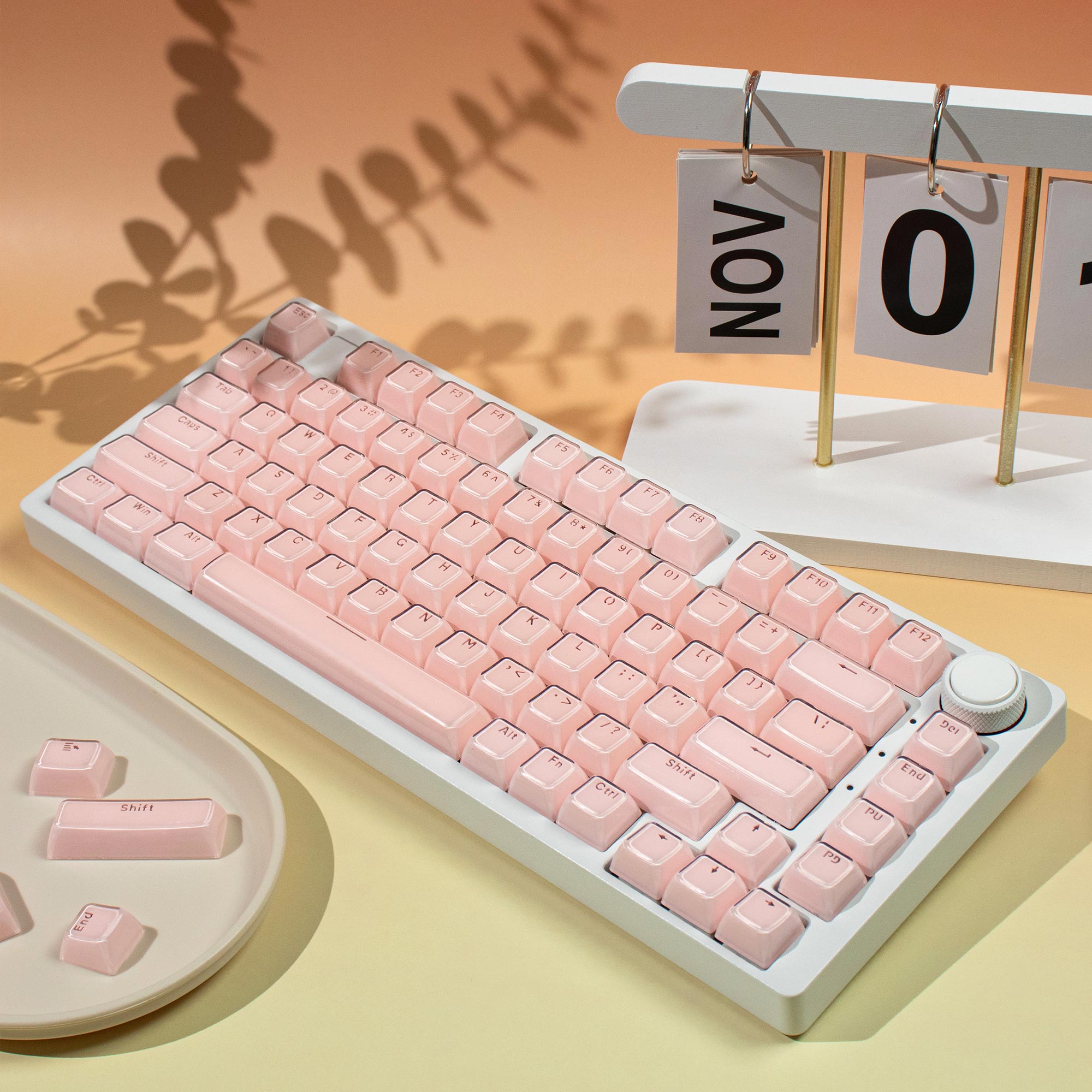 136 Keys Jello Crystal PC Keycaps Pink Translucent Clear Top Print ...
