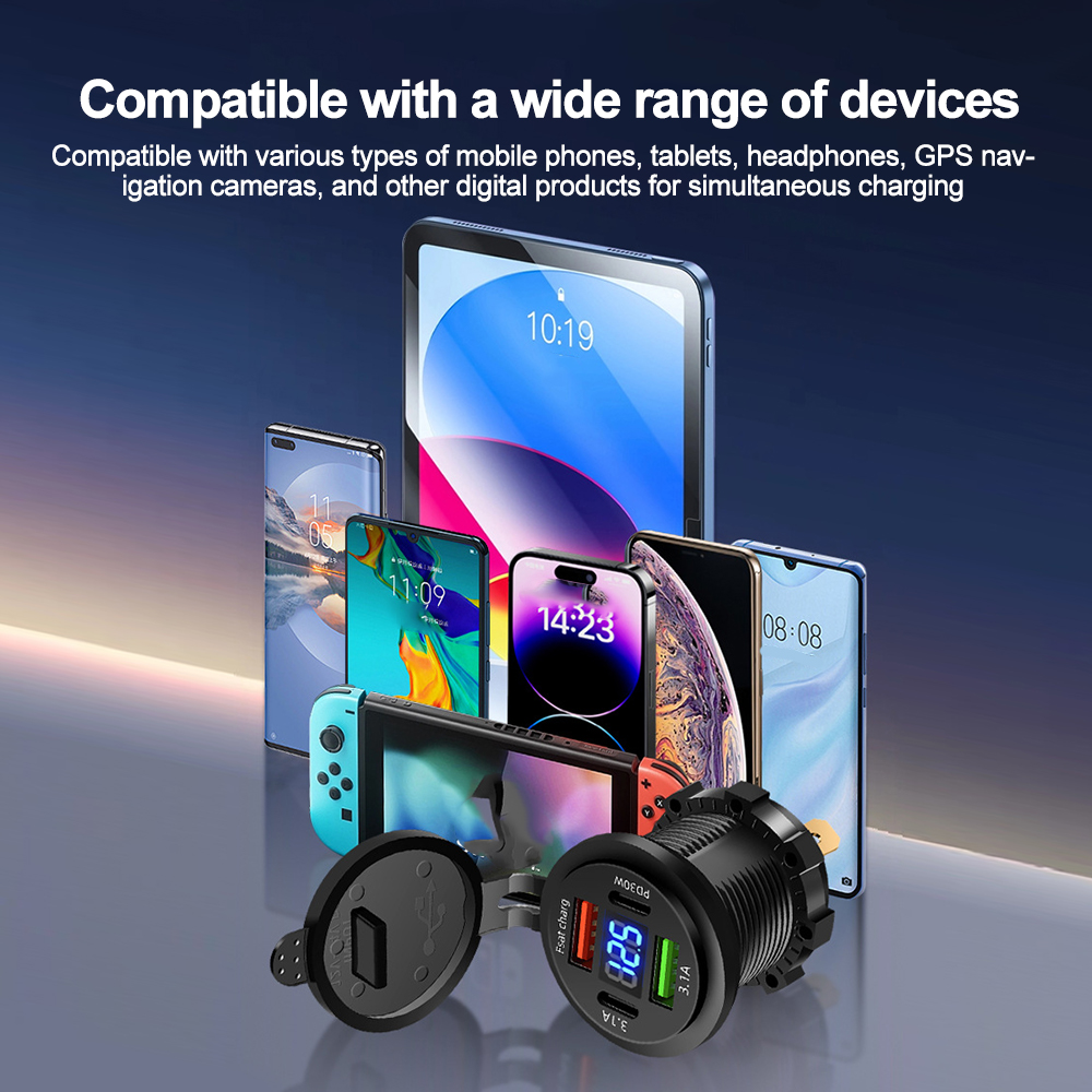 (PHI Stock) 83W Dual PD Dual QC 3.0 USB Car Charger with Voltmeter ...