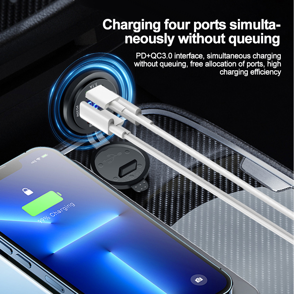 (PHI Stock) 83W Dual PD Dual QC 3.0 USB Car Charger with Voltmeter ...