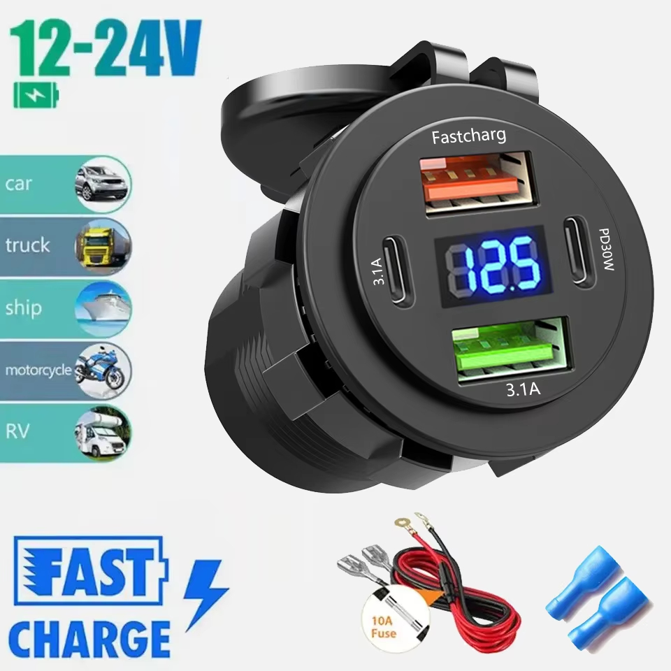 (PHI Stock) 83W Dual PD Dual QC 3.0 USB Car Charger with Voltmeter ...