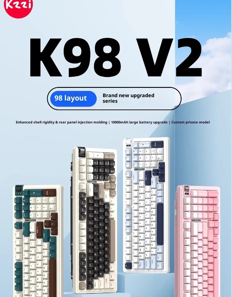 KZZI K98 V2 Mechanical Keyboard Wireless Bluetooth 3mode RGB with Knob ...