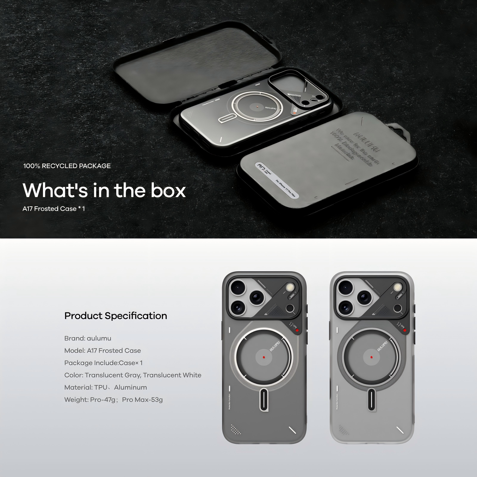 AULUMU A17 TPU Translucent Frosted Case Subtle Glow in the Dark for ...