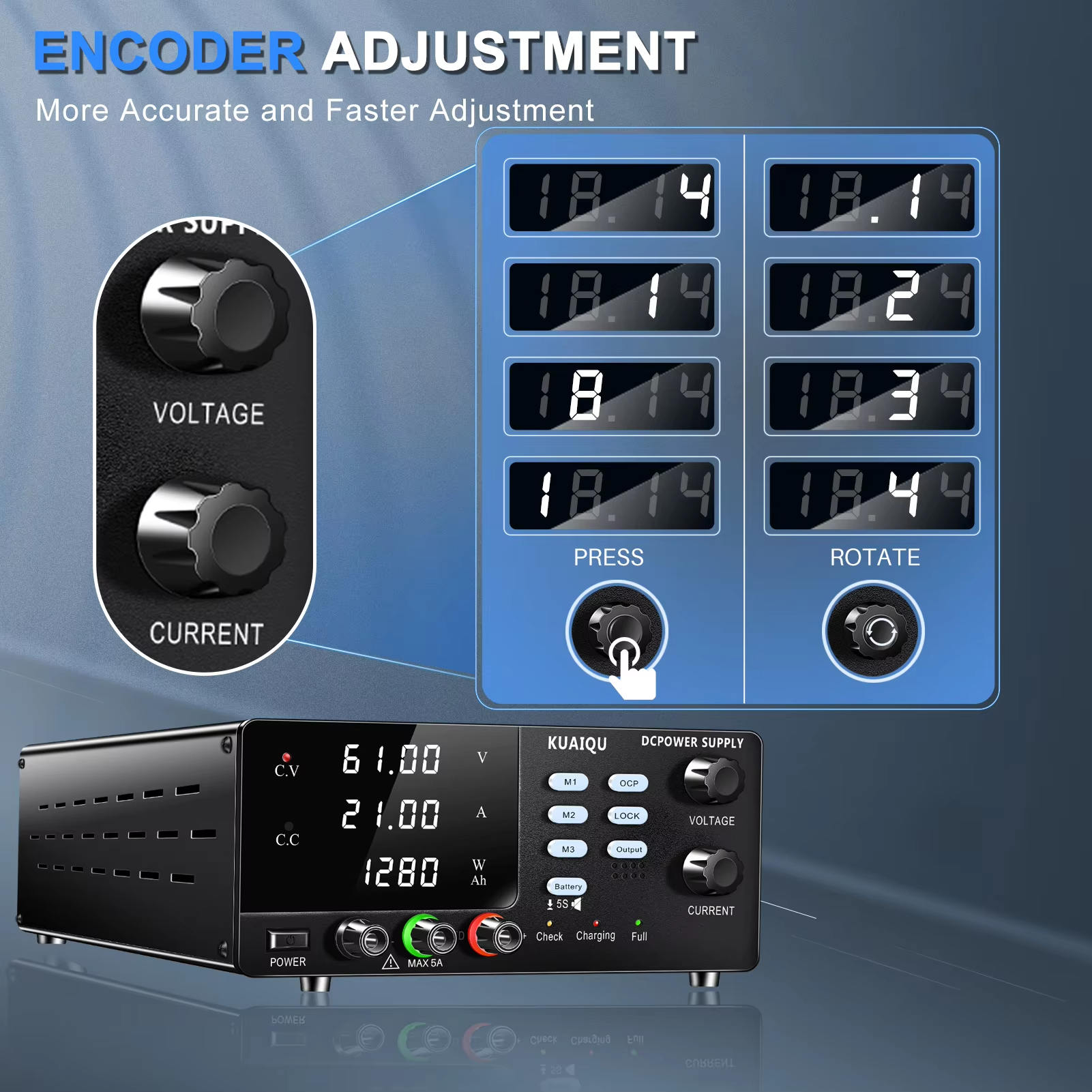 KUAIQU 60V 20A DC Adjustable Power Supply 10mA 10mV OCP OTP 3 sets of ...