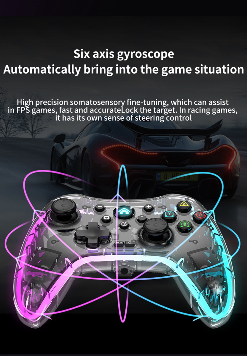 RGB Bluetooth Controller Transparent Wireless Game Controller for P4 P3 ...