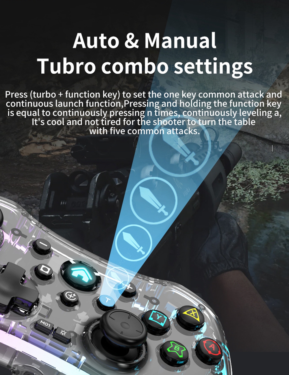 RGB Bluetooth Controller Transparent Wireless Game Controller for P4 P3 ...