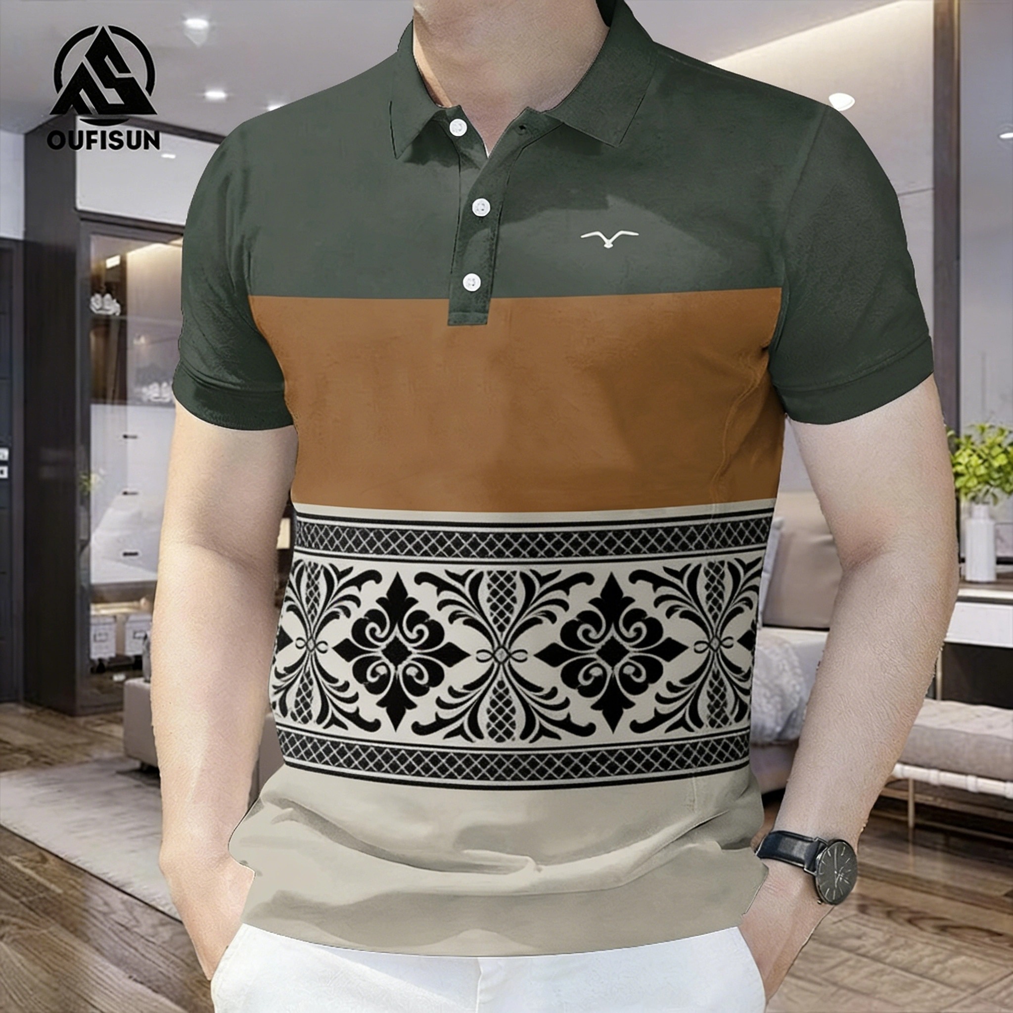 2025 Korean Style Printed POLO Shirt Trendy Short-Sleeved Men's ...