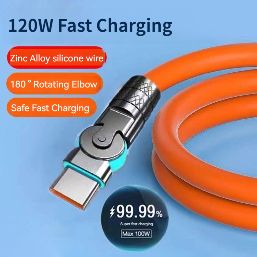 Silicone 180 ° rotating elbow TYPE-C data cable 1M 2M 120W Fast ...