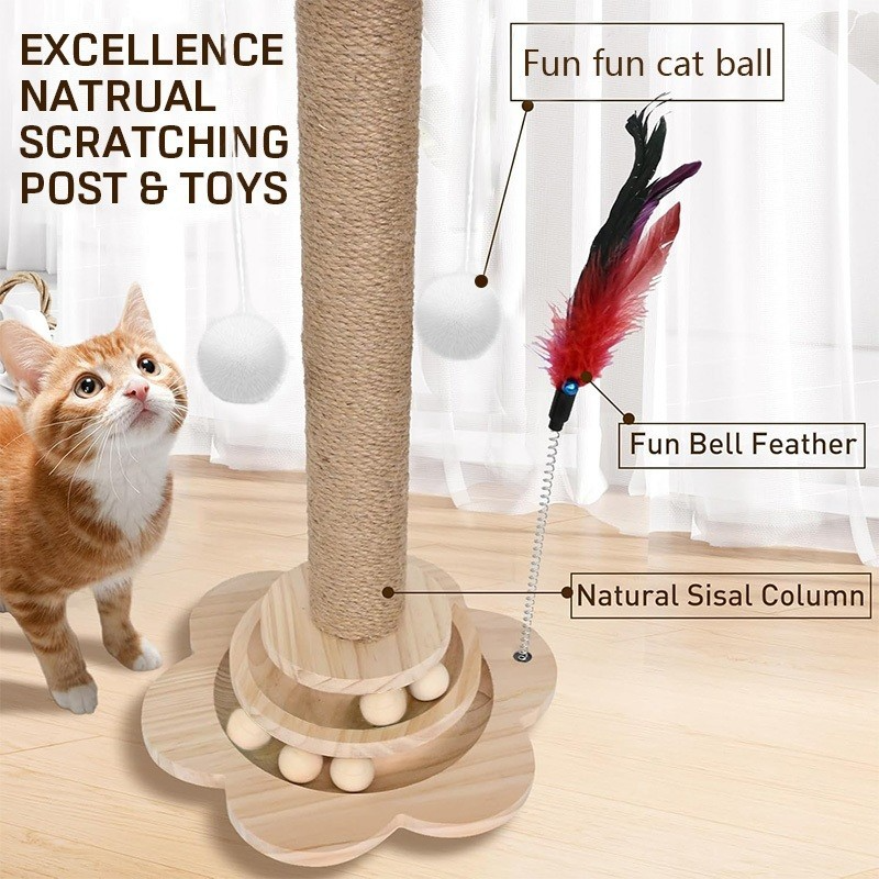 TEEKLAND Cat Tree Scratcher with Hanging Ball｜Interactive Cat Toy ...
