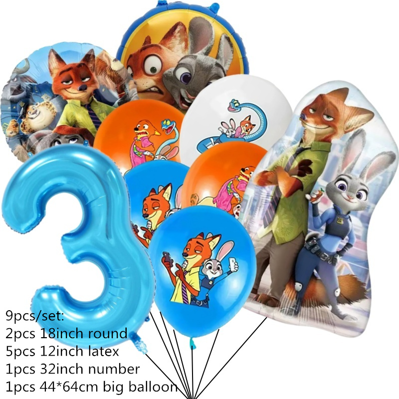 9Pcs Cartoon Zootopia Theme 32inch Number Balloon Set Zootopia Boys ...