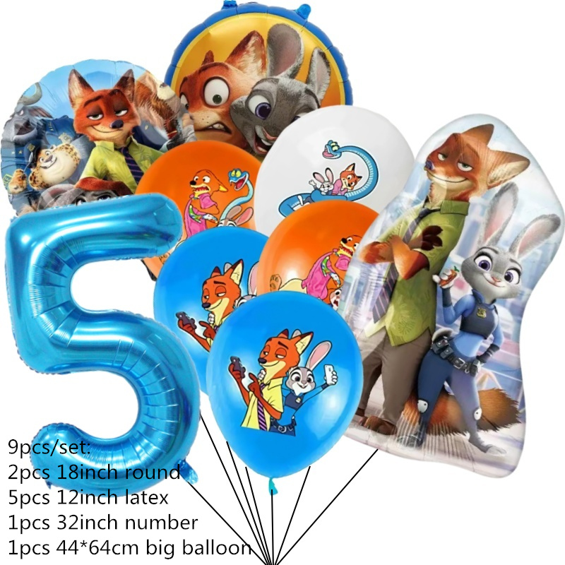 9Pcs Cartoon Zootopia Theme 32inch Number Balloon Set Zootopia Boys ...