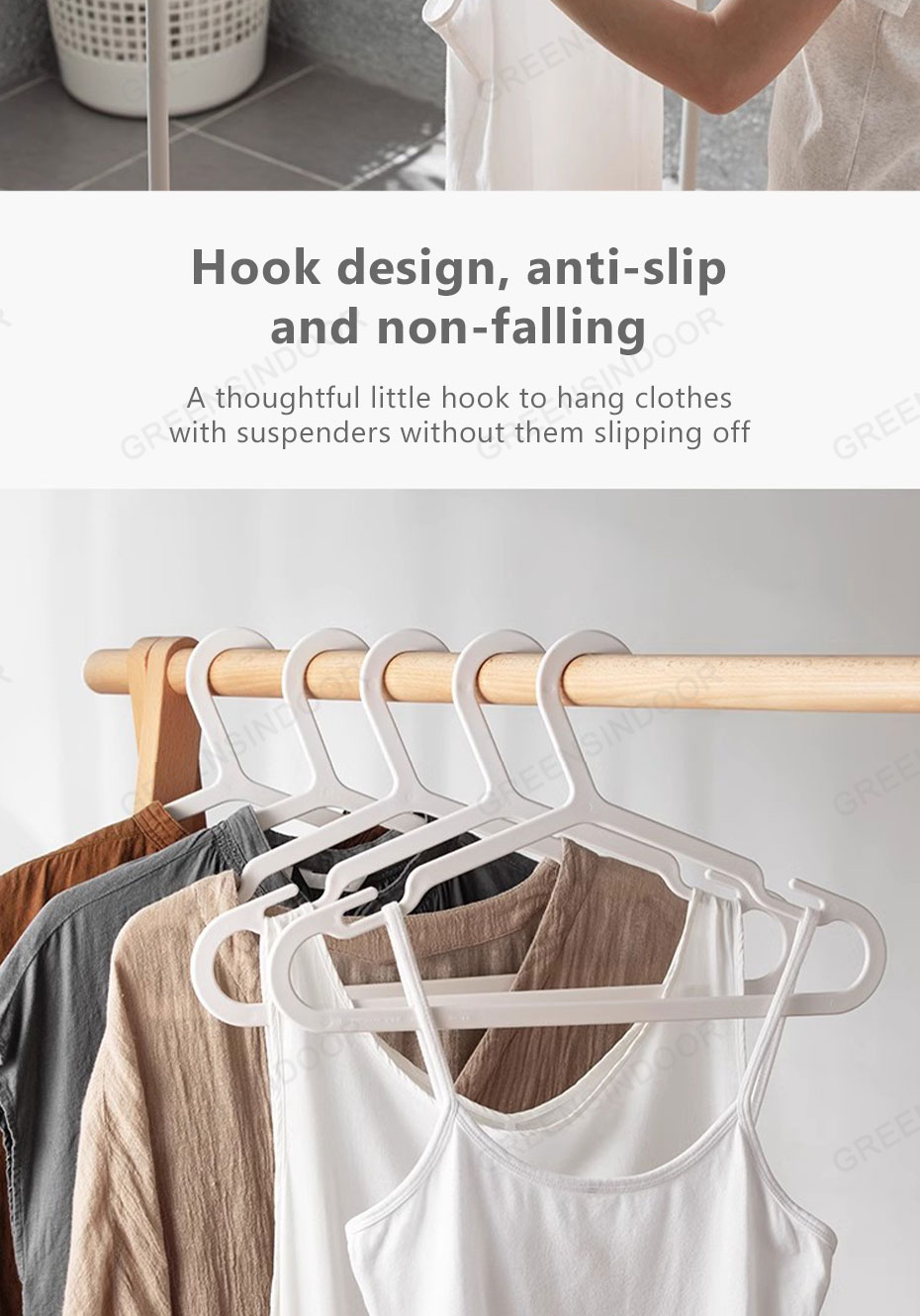 Non-slip clothes hanger, plastic hanger, prevents clothes from ...