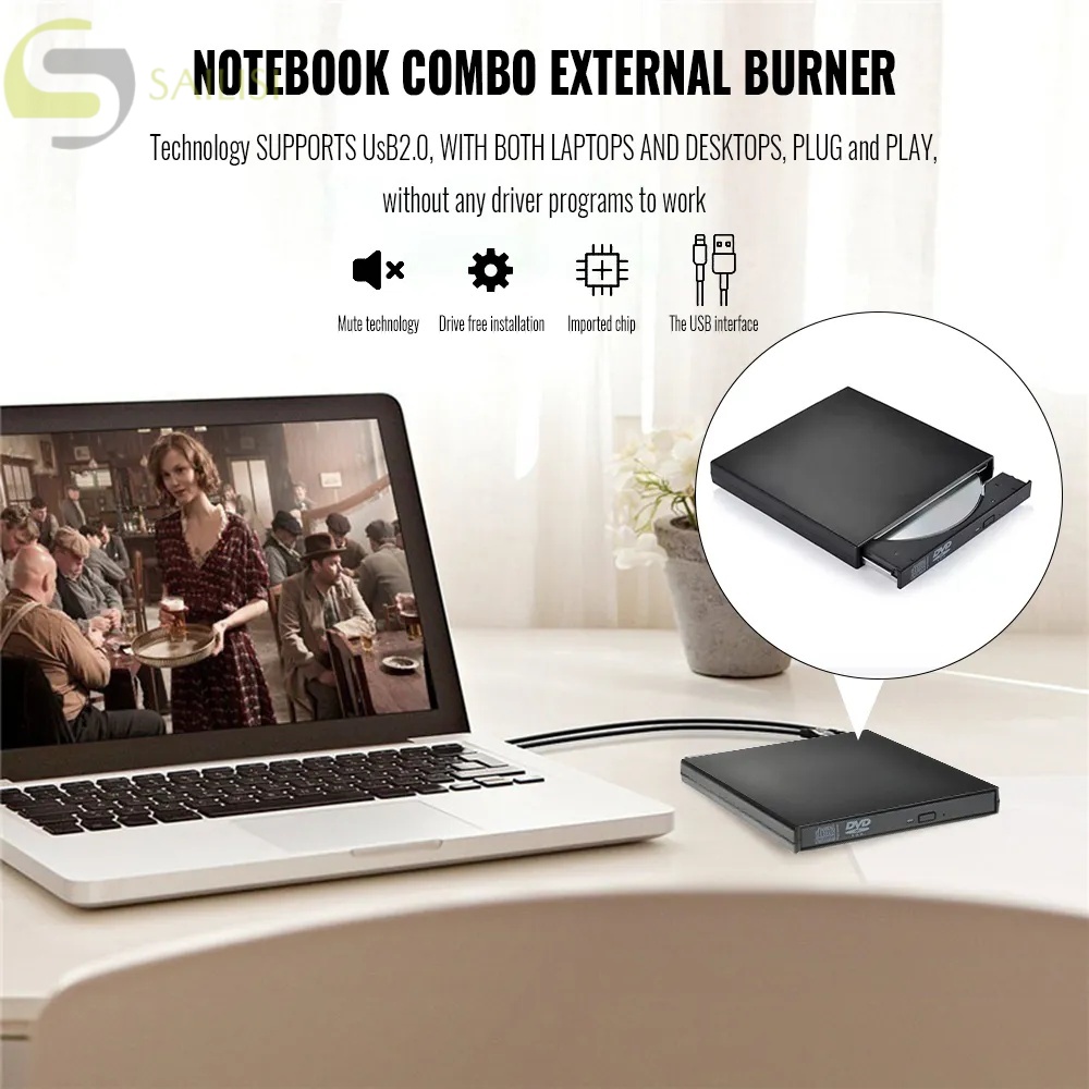 External CD DVD Drive USB 3.0 & Type-C Portable Optical Drive, Slim DVD ...