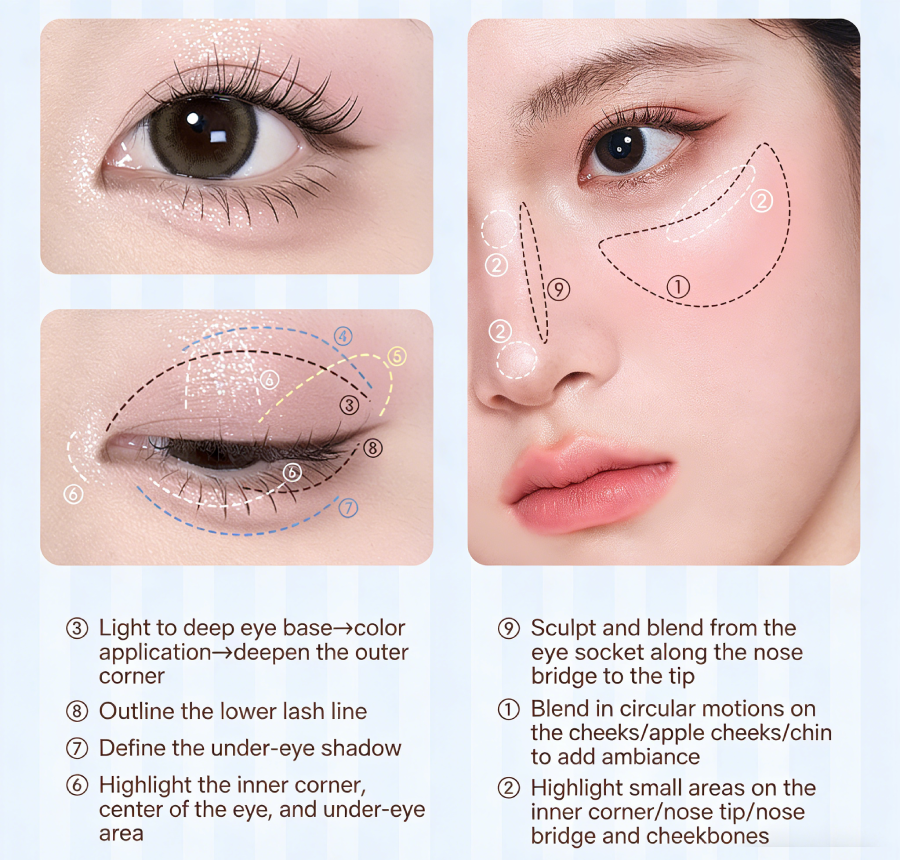 VEECCI Multi-functional Eyeshadow Palette Highlight 3D Shaping Blusher ...