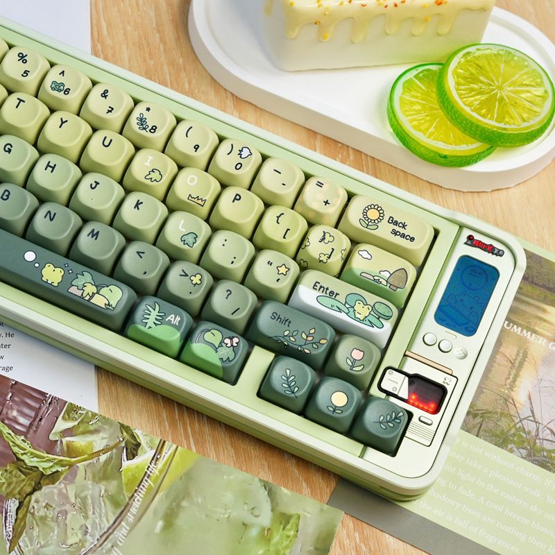 130 Keys Green Cute Frog MOA Profle Keycaps Dye Sublimation PBT Keycaps ...