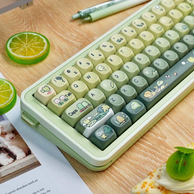 130 Keys Green Cute Frog MOA Profle Keycaps Dye Sublimation PBT Keycaps ...