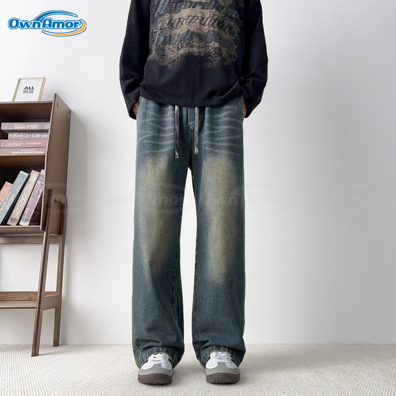 Baggy Jeans For Men Korean Washed Denim Retro Casual Straight Cut Jeans ...