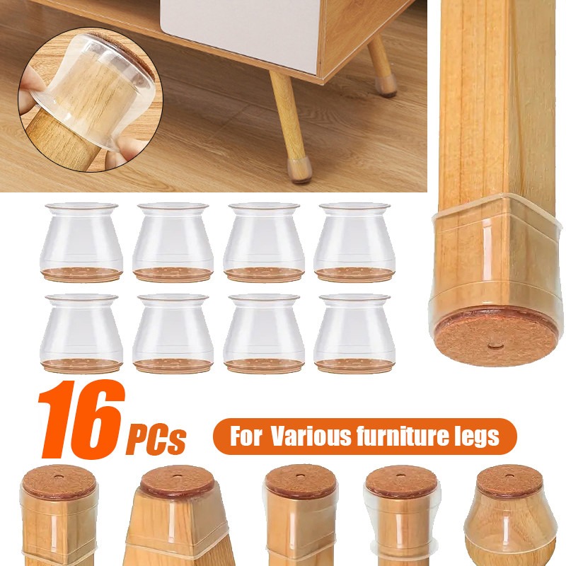 16PCS Silicone & Felt Chair Leg Floor Protectors - Scratch Proof ...