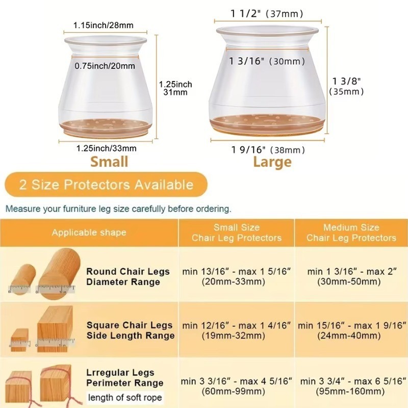 16PCS Silicone & Felt Chair Leg Floor Protectors - Scratch Proof ...