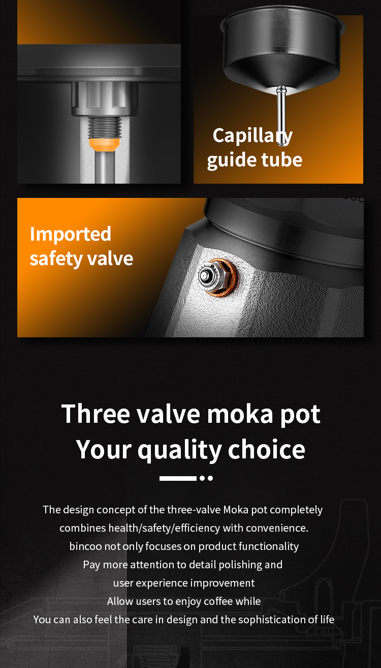 BINCOO Moka Pot Espresso Machine Three Valve Coffee Pot Electric Stove ...