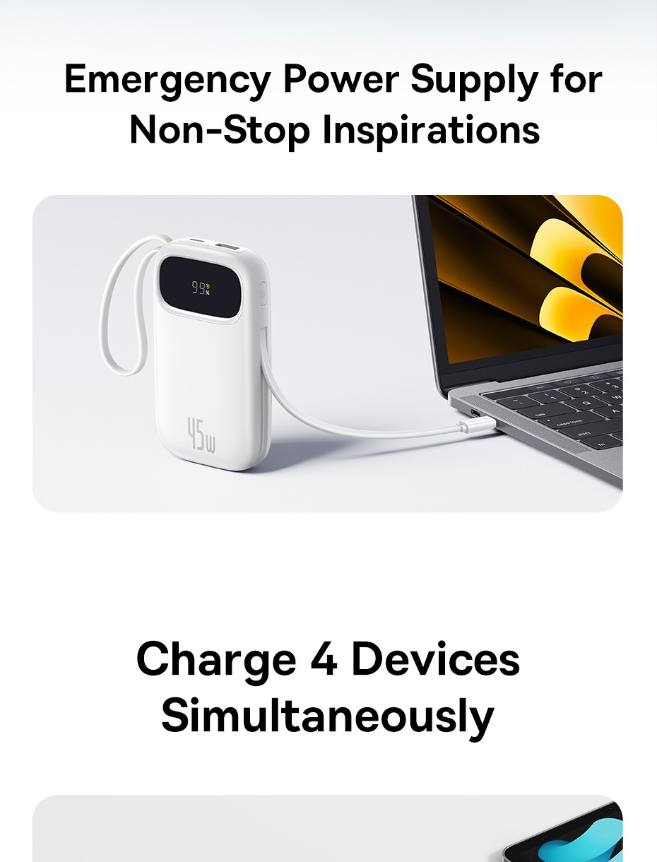 Baseus Qpow3 20000mAh Powerbank with Type-C+Type-C Cable Power Bank ...
