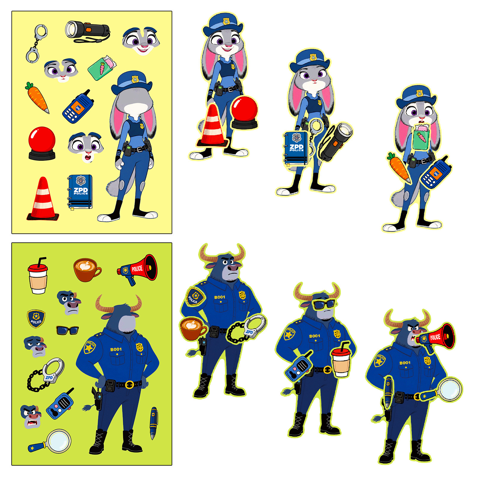 12 zootopia 2 face sticker judy hopps nick wilde cartoon stickers for ...