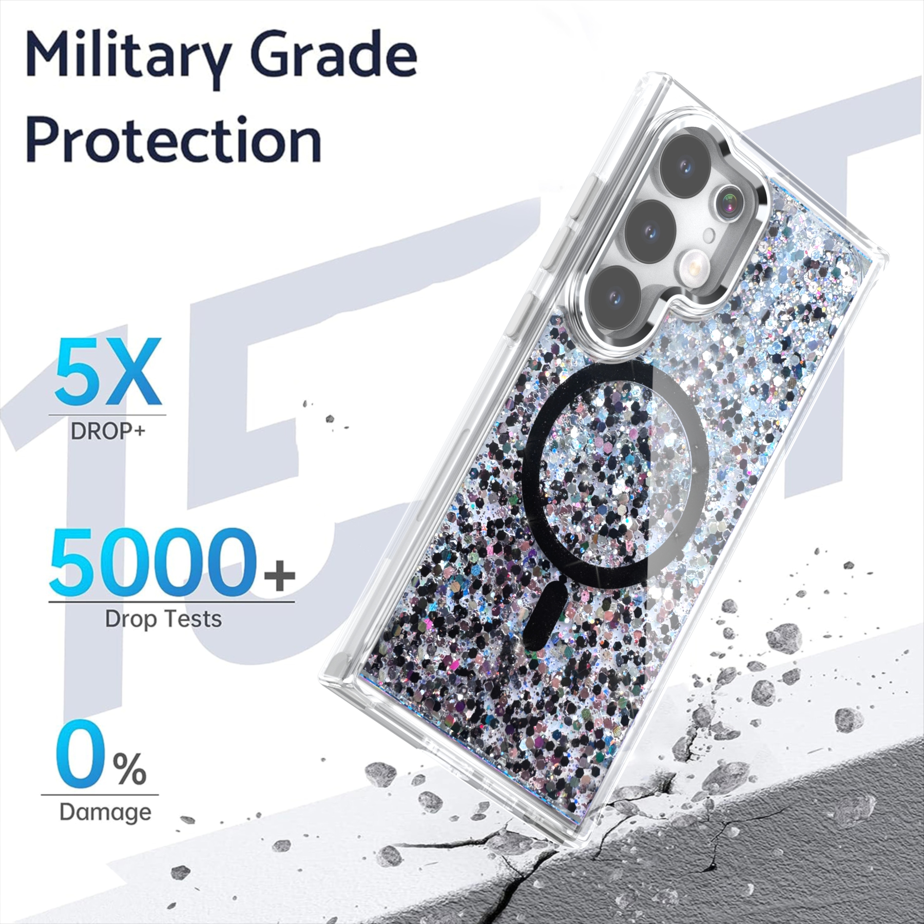 Glitter Liquid Samsung S25 Ultra Case S24 S23 Wireless Charge Military ...