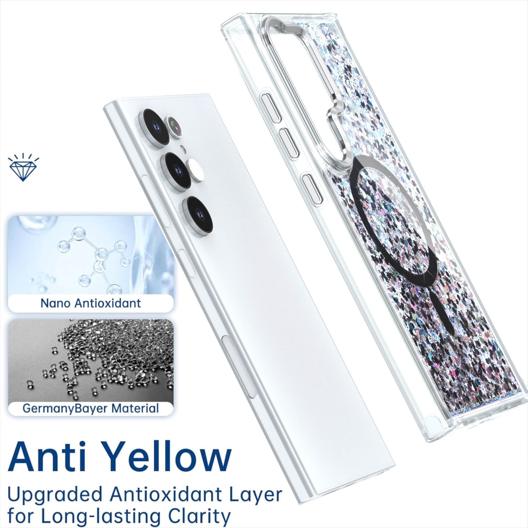 Glitter Liquid Samsung S25 Ultra Case S24 S23 Wireless Charge Military ...