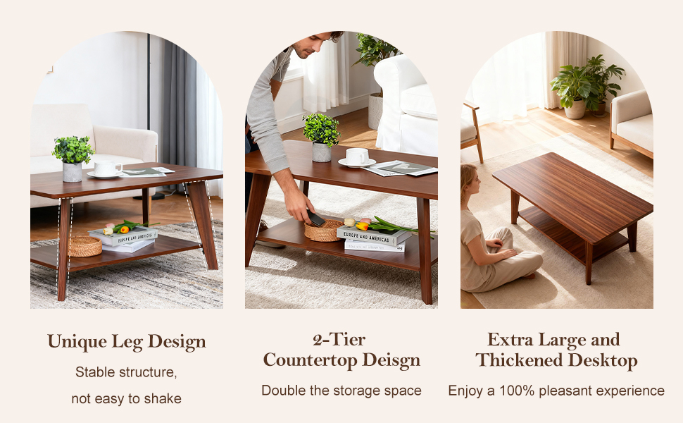 Wood Coffee Table for Living Room Modern Small Tables with Shelf ...