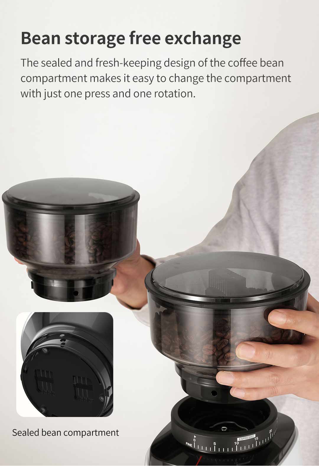 SCISHARE Coffee Grinder S3201, 60 Adjustable Settings, Swappable Bean ...