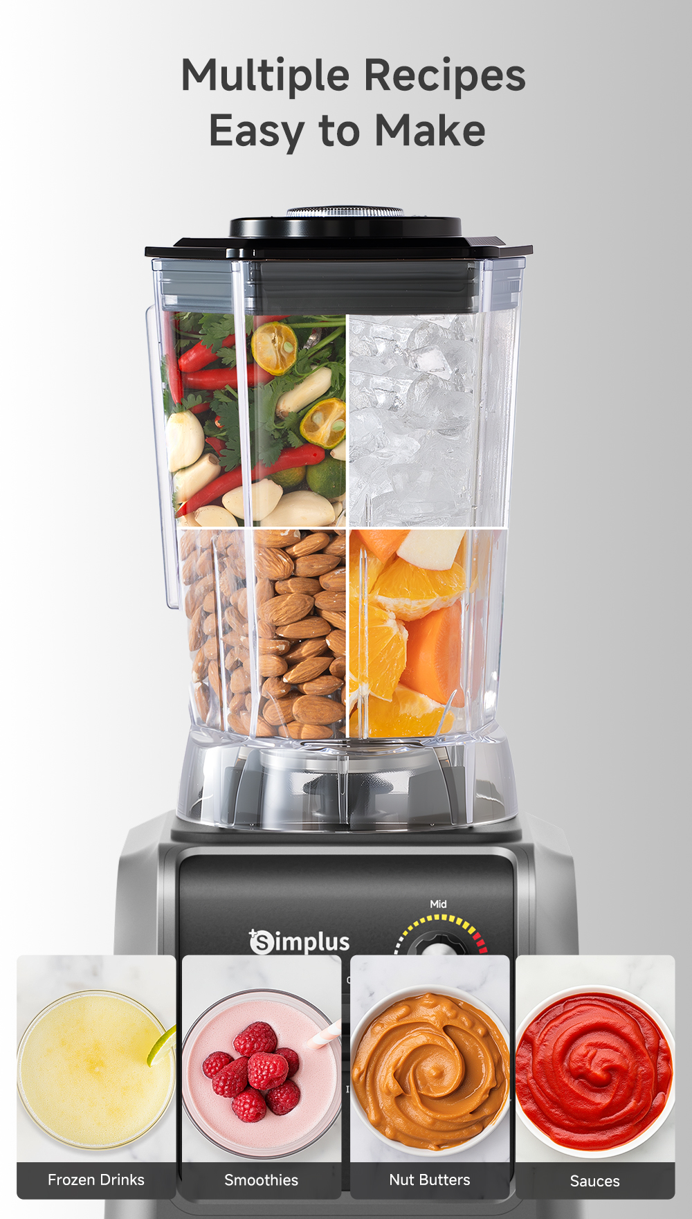 Simplus Commercial Blender 2000mL Large Capacity Powerful Ice Crushing ...