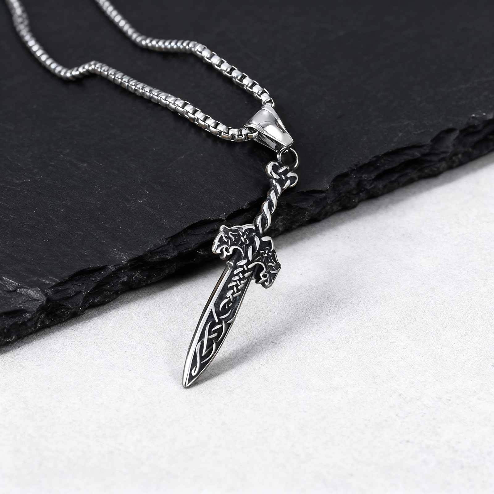 Kemstone Stainless Steel Celtic Sword Pendant Necklace – Vintage Style ...