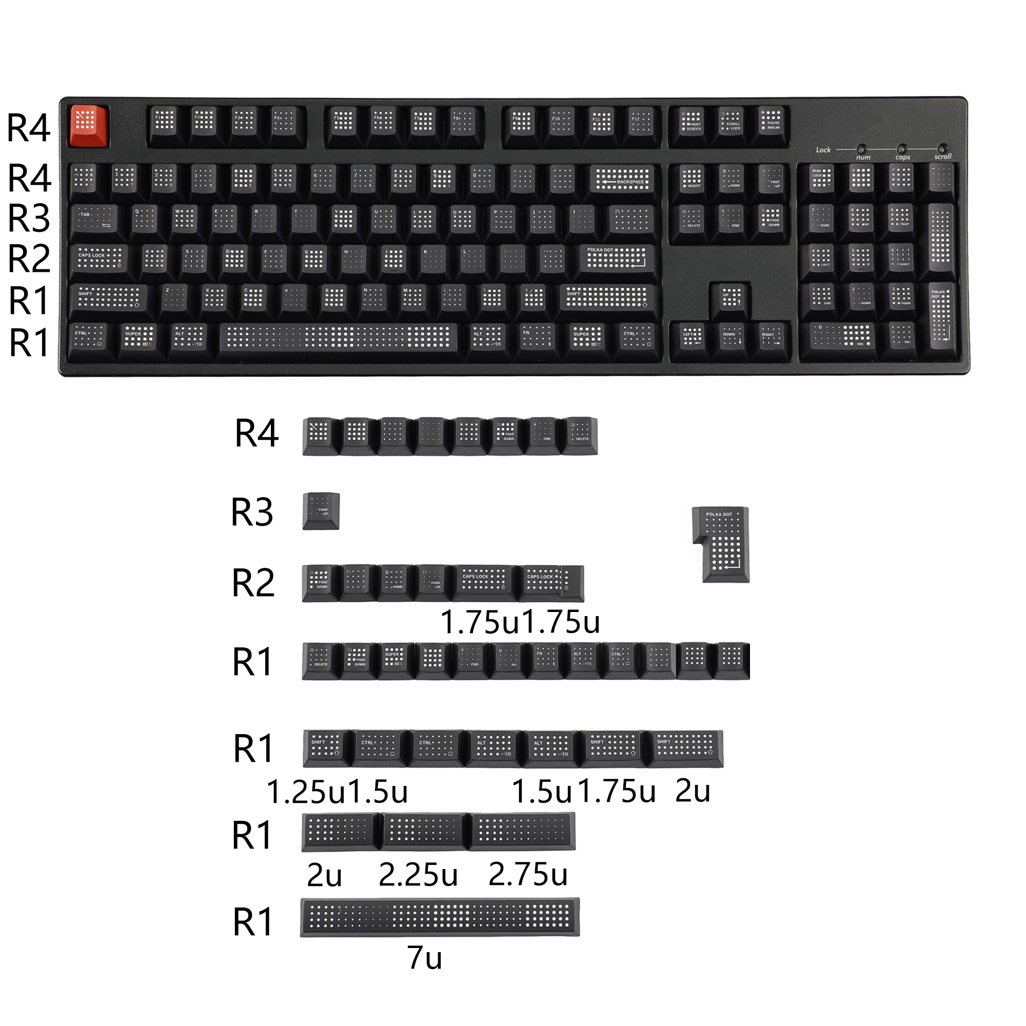 YMDK 142 Keys Polka Dot Keycaps Black Frosted Cherry Profile PBT Print ...