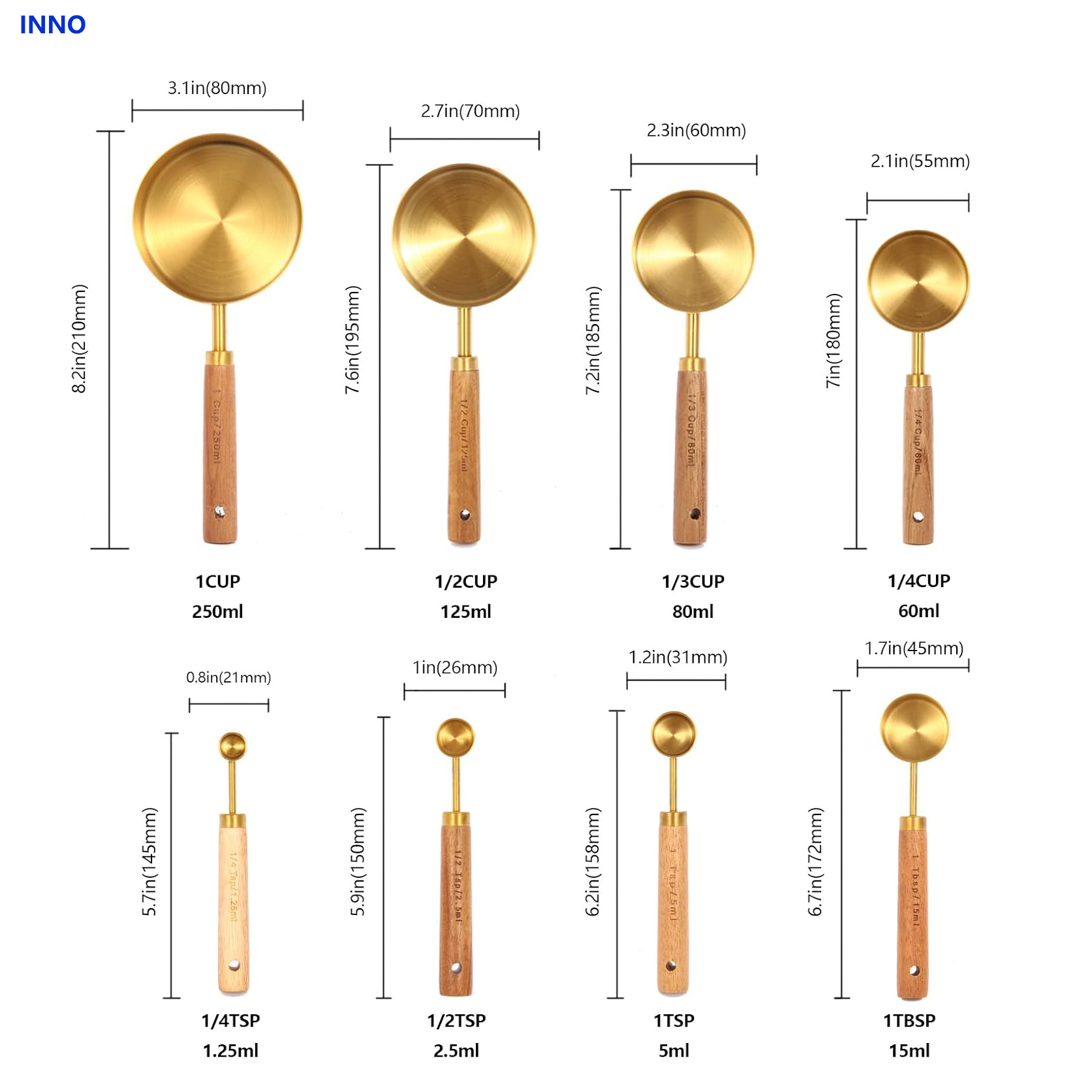 8PCS Stainless steel long handle measuring spoon, coffee measuring ...