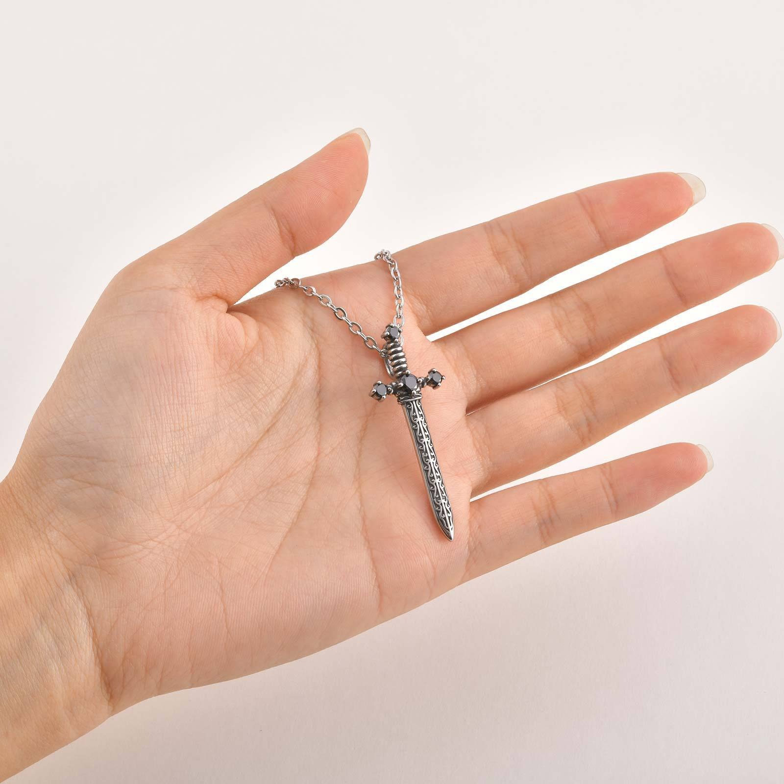 Kemstone Stainless Steel Sword Pendant Necklace – Black Cubic Zirconia ...