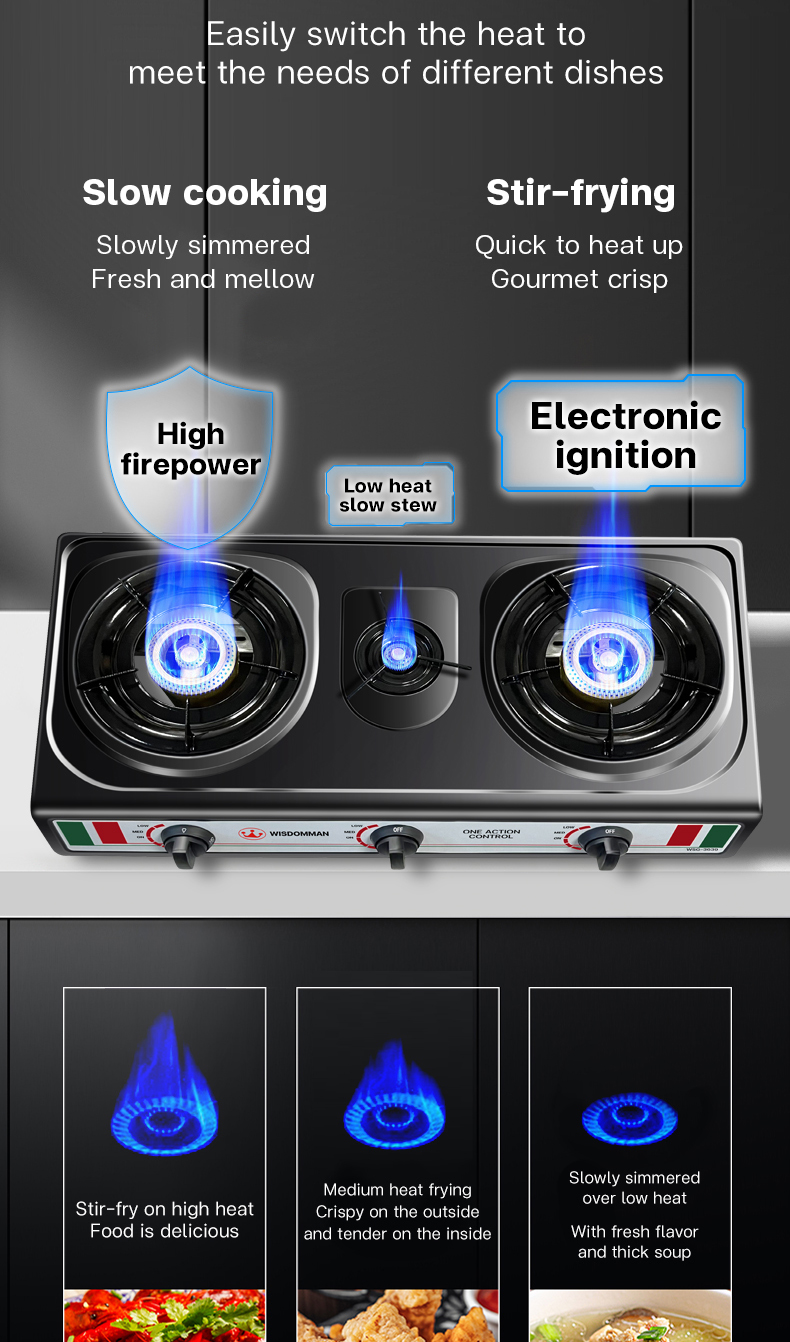 Three-burner Two-burner One-burner gas stove, stainless steel body ...