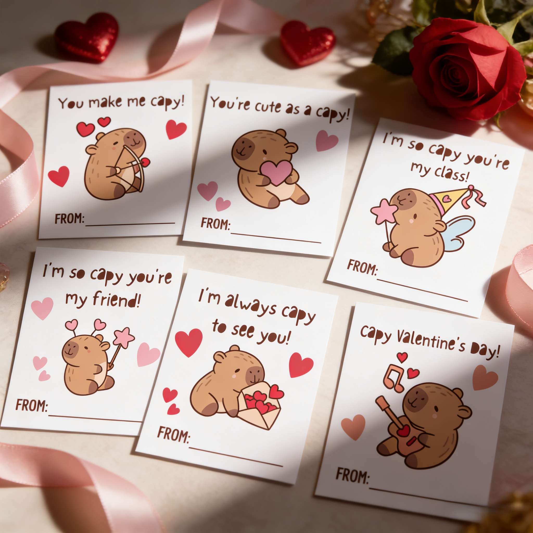 24pcs Capybara Valentine's Day Card Set - Funny Animal Greeting Cards ...