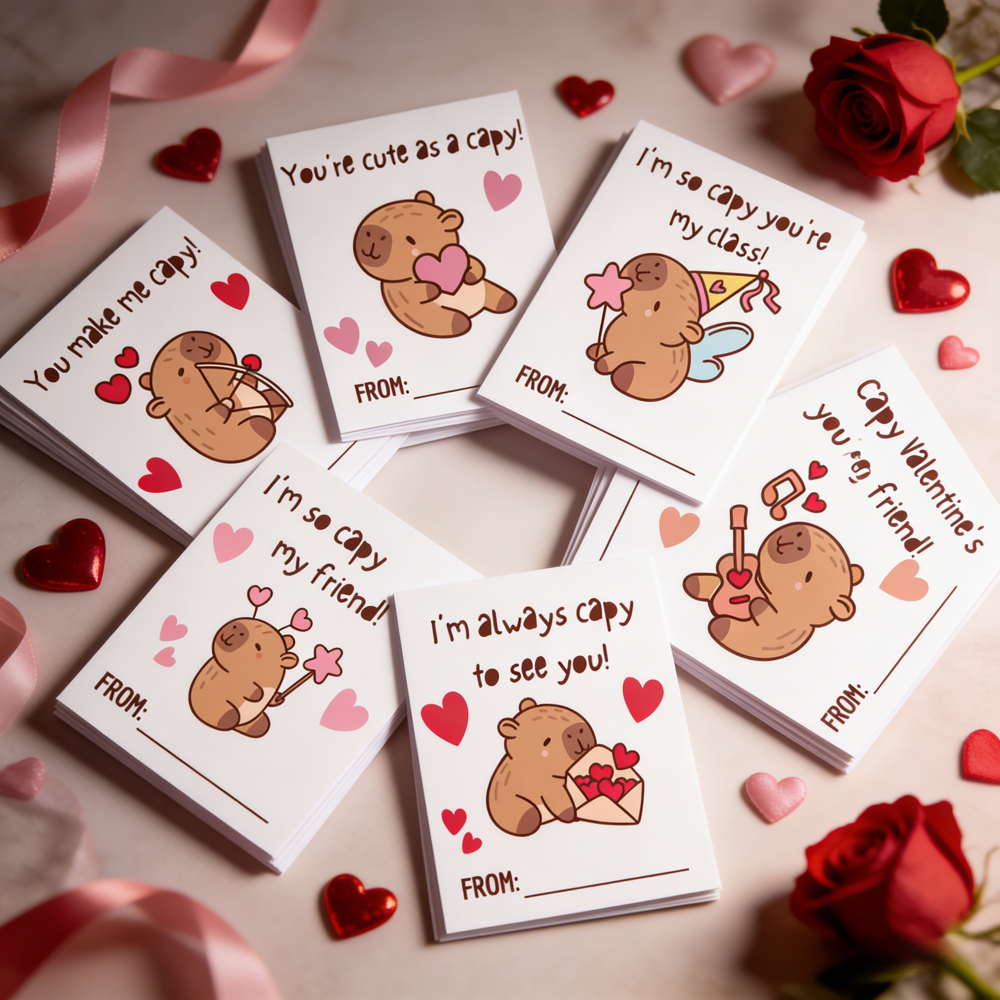 24pcs Capybara Valentine's Day Card Set - Funny Animal Greeting Cards ...