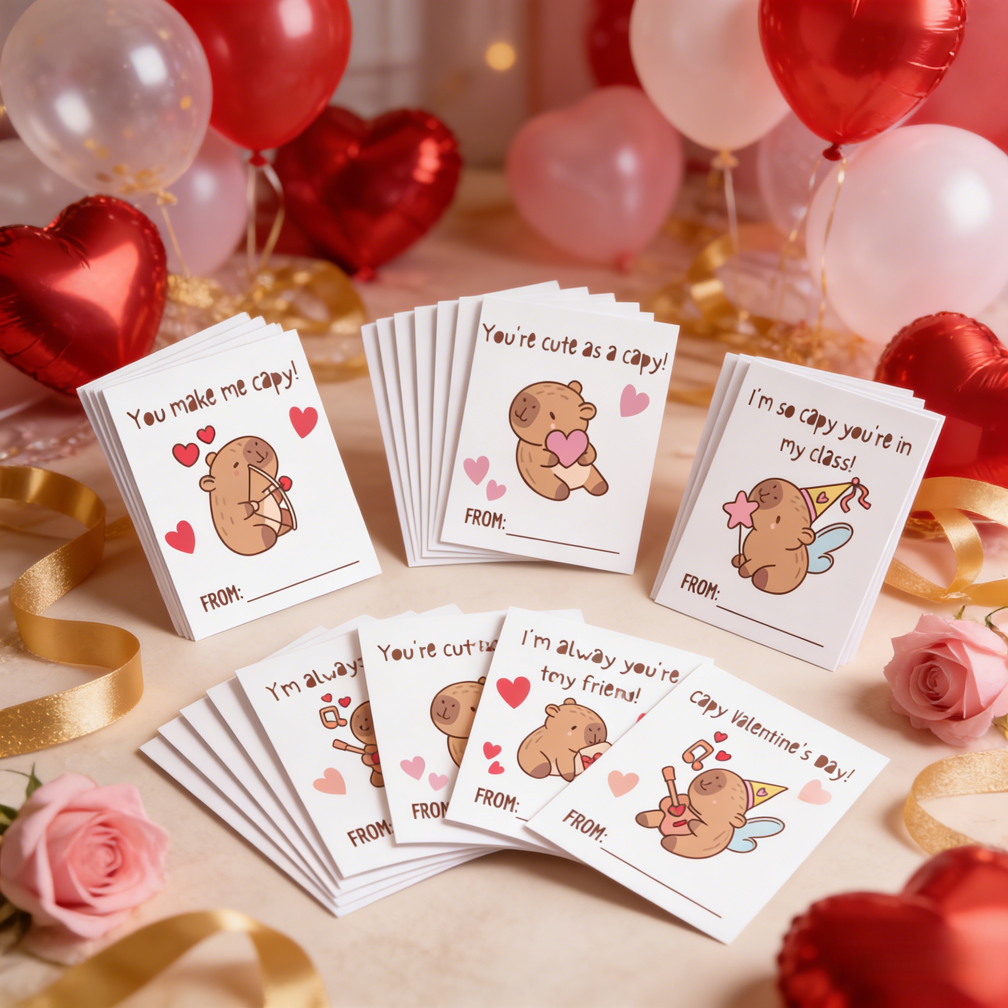 24pcs Capybara Valentine's Day Card Set - Funny Animal Greeting Cards ...