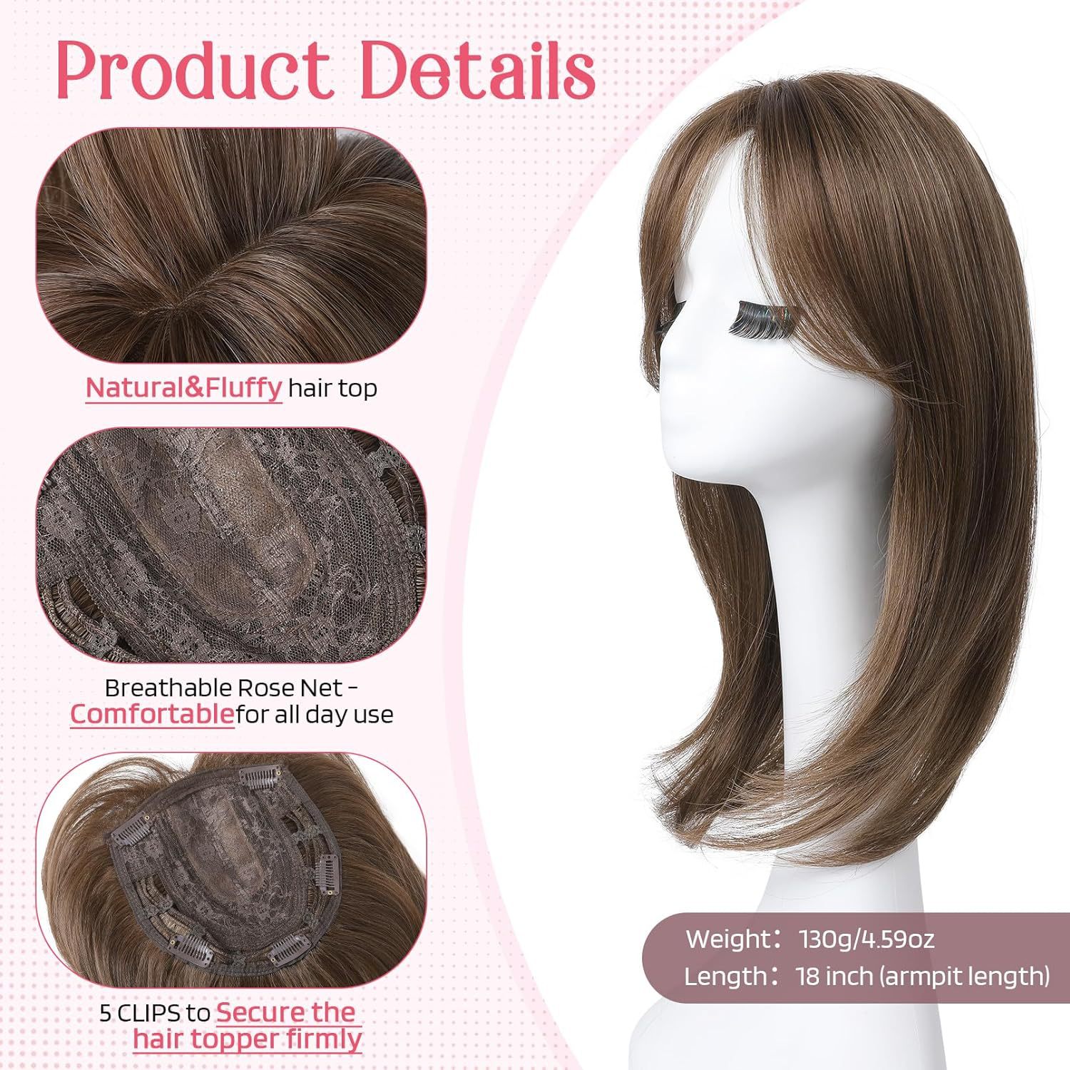 Women's wigs, long hair, slightly curly hair, with five clips, large ...