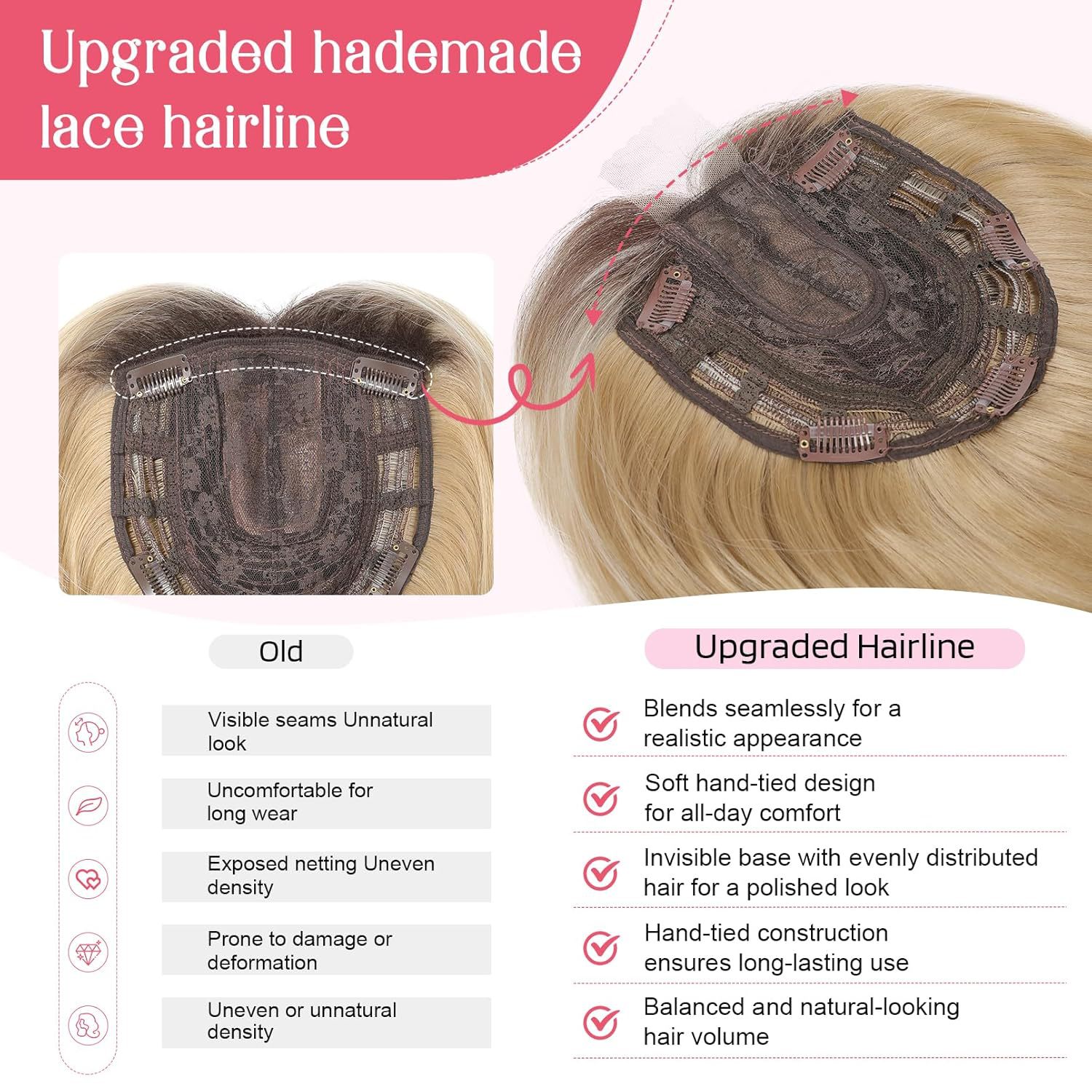 Women's wigs, long hair, slightly curly hair, with five clips, large ...