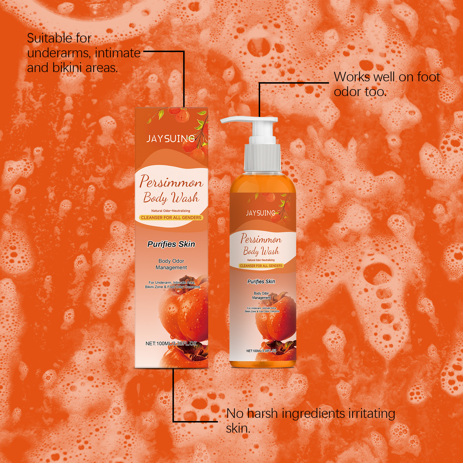 Jaysuing Refreshing Persimmon Body Wash Deep Clean Dirt & Oil Silky ...