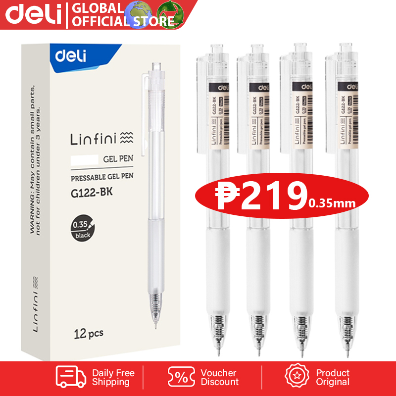 Deli 0.35mm Press Gel Pen 6-12Pcs Black Student Writing Sign Pen Smooth ...