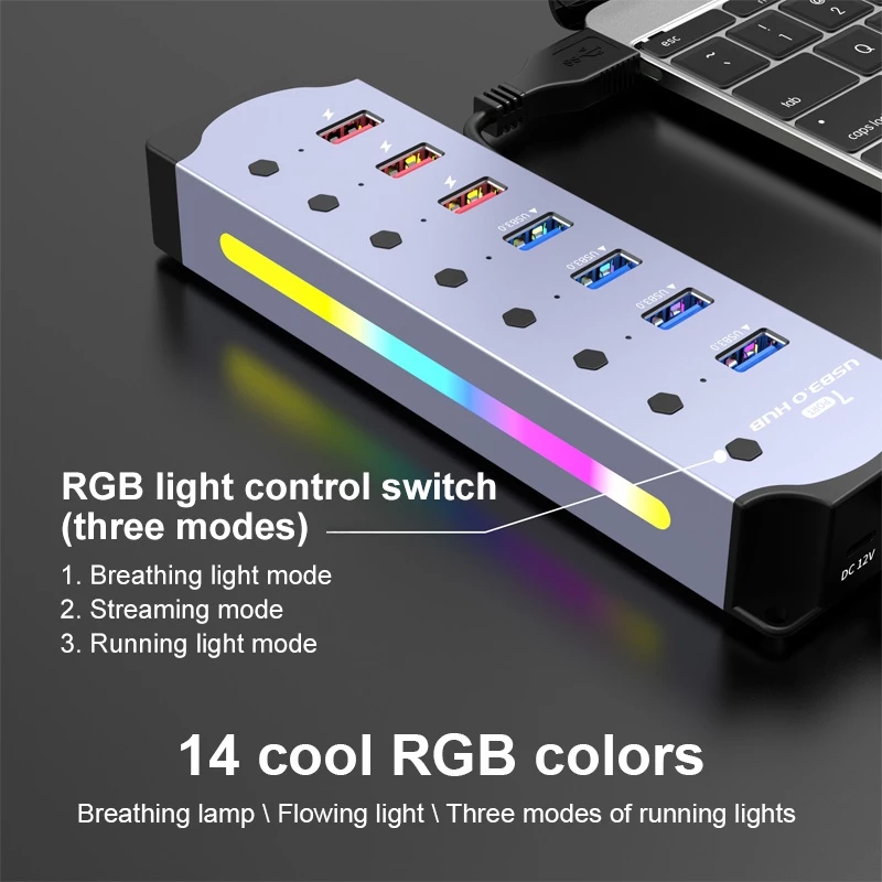 7-in-1 USB 3.0 with 12V 3A power distributor, 10Gbps independent ...