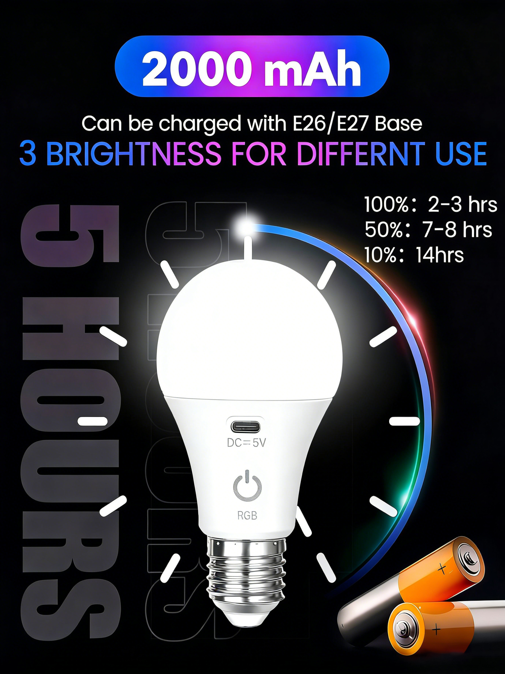 9 Colors Rechargeable RGB LED Bulb丨USB Charging Emergency Light丨Touch ...