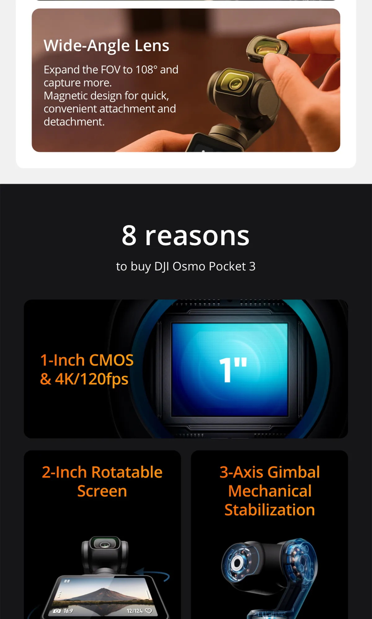 DJl Osmo Pocket 3 Activated Handheld 1-Inch CMOS & 4K/120fps | 2-Inch ...