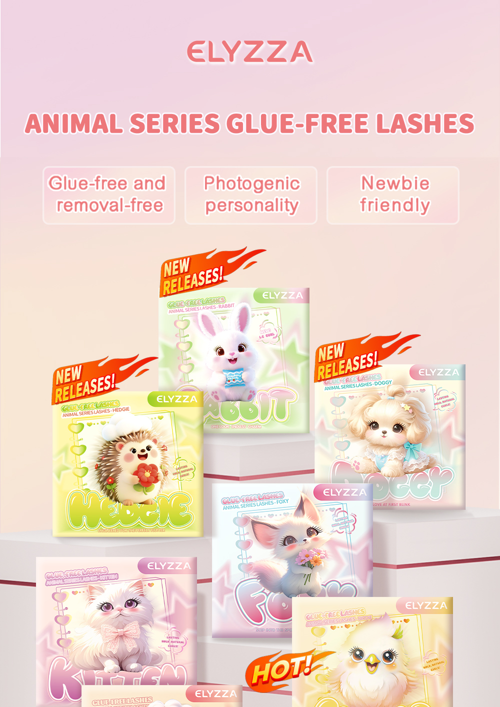 Elyzza Animal-Inspired Glue-Free Lashes No Need Glue Reusable Eyelash ...
