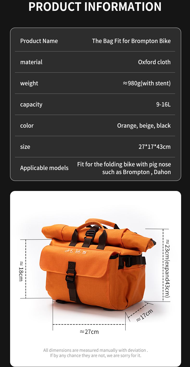 Folding Bike Backpack with Flat Frame, Waterproof Multifunctional Bicycle Front Bag Handbag for ...