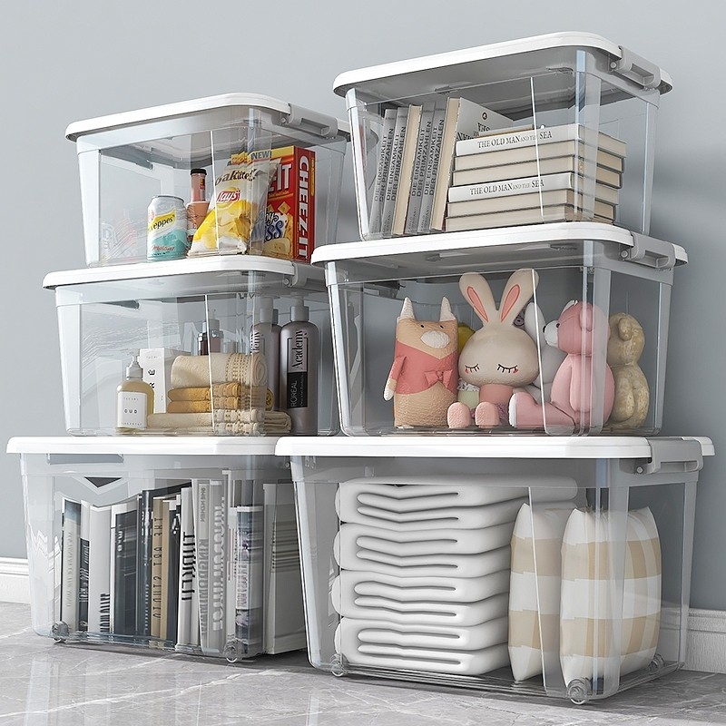 Transparent Storage Box Clothes Toys Sundries Organizer Home Stackable ...